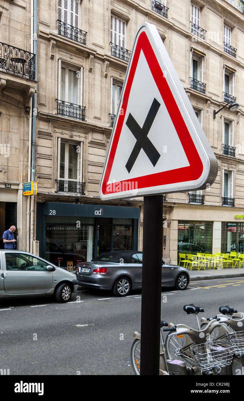 Uncontrolled junction sign in Paris, France (must give way to right ...