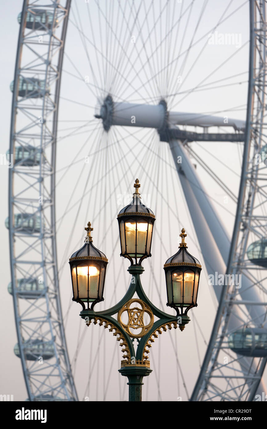 Westminster Bridge lanterns and the London Eye,early spring morning 3 ...