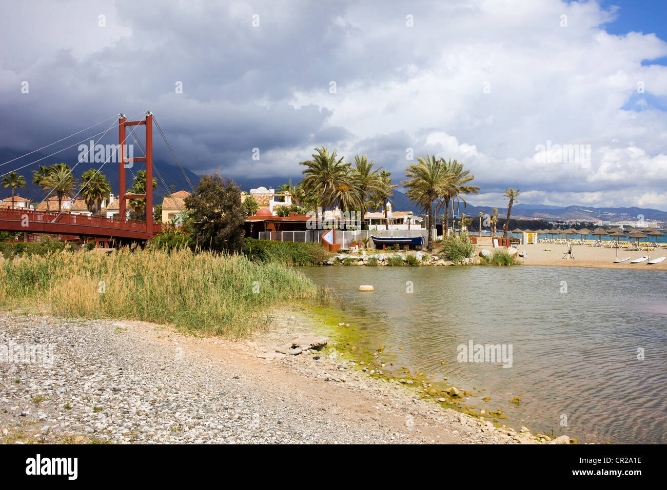 Green river on scenic Costa del Sol in Spain between resorts towns of ...
