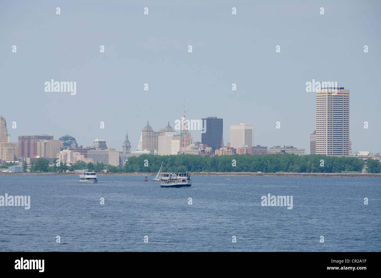 New York, Buffalo. Lake Erie view of historic downtown Buffalo skyline ...