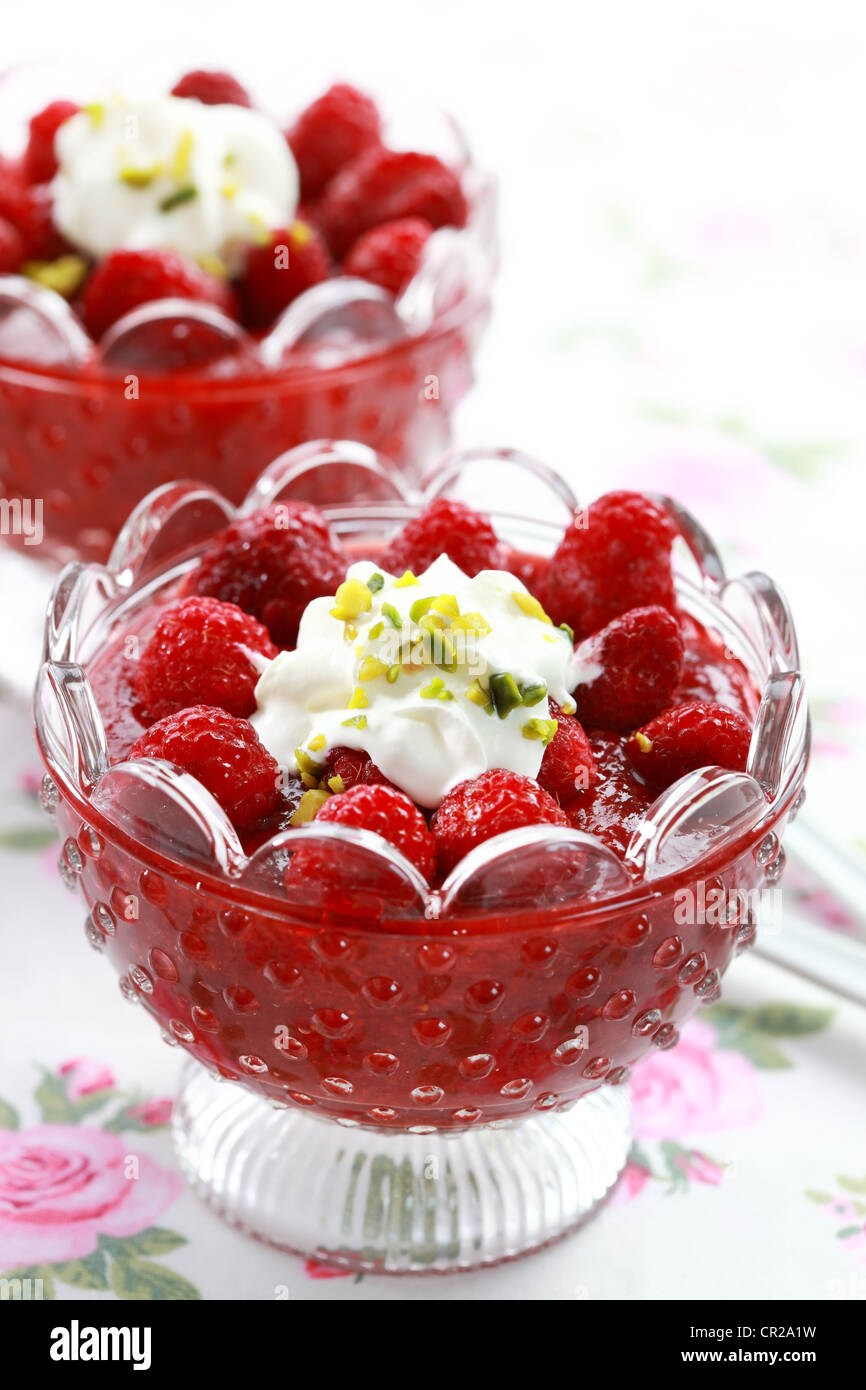 Strawberry dessert with raspberries and cream Stock Photo - Alamy