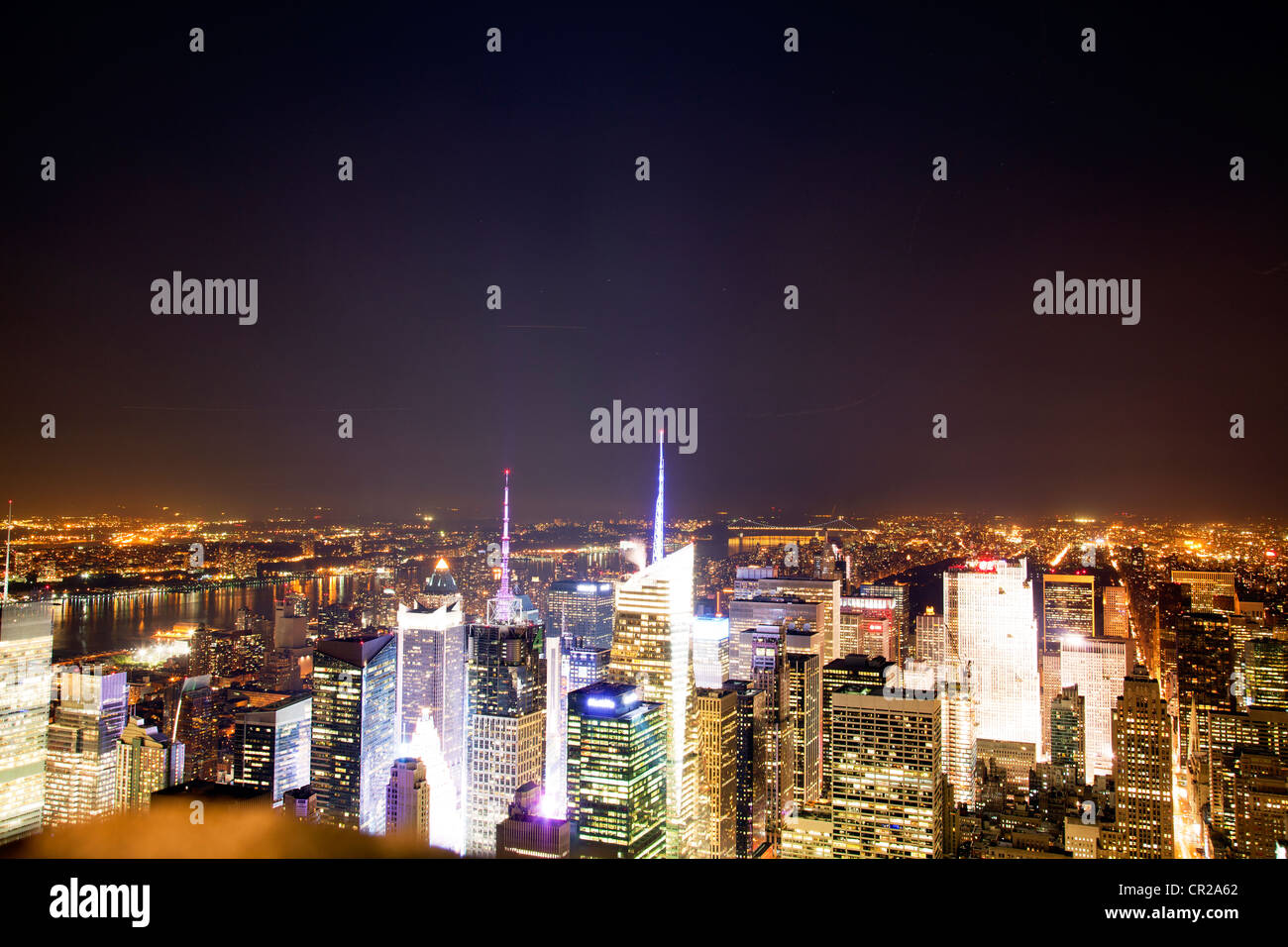 New York City, Manhattan at night looking down to metlife, 4 times ...