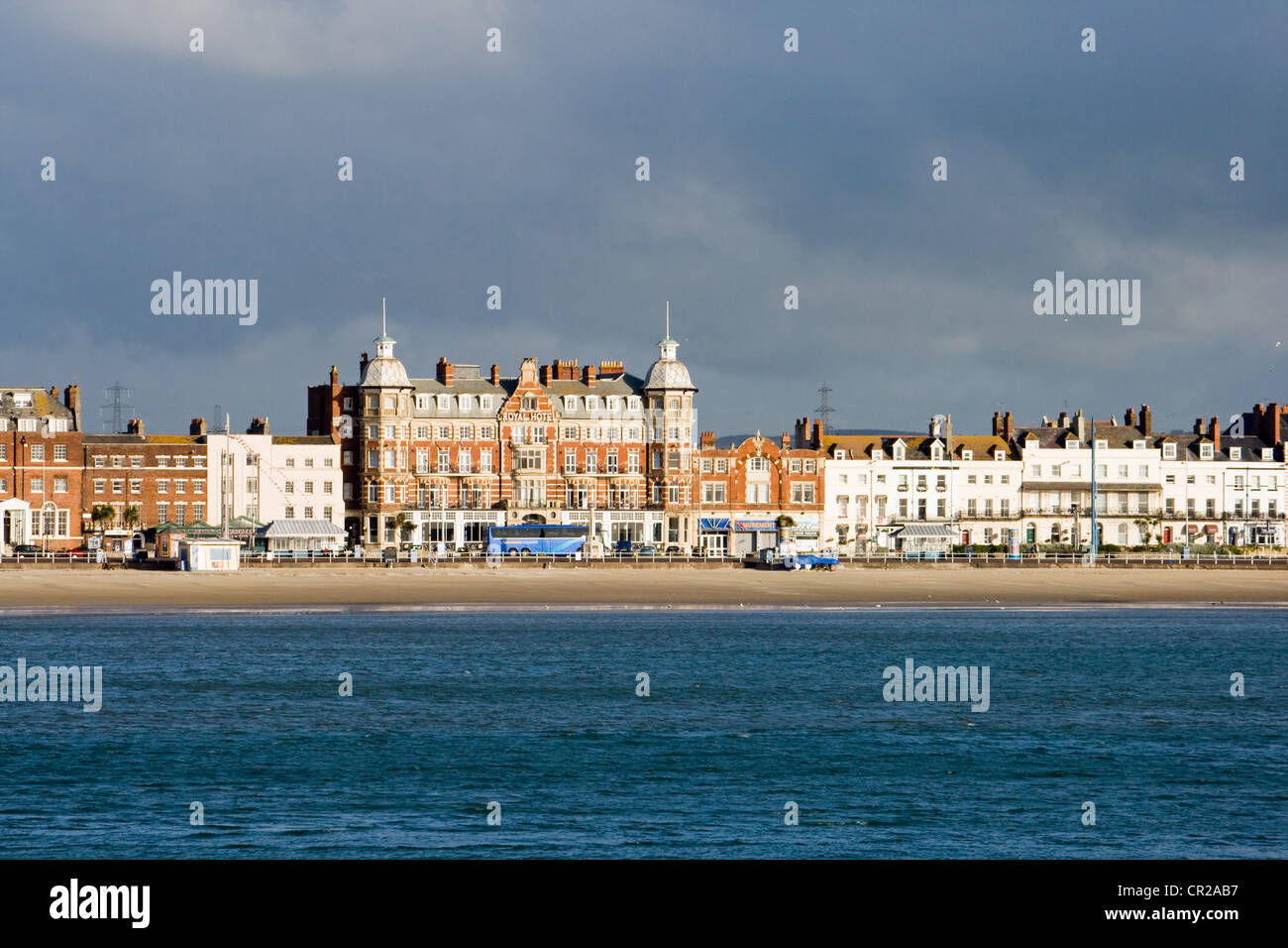 Weymouth beach and seafront. The Royal Hotel can been seen towards the ...