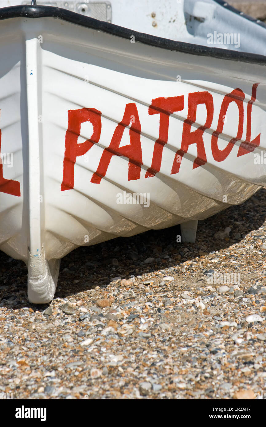 Small patrol boat on Weymouth beach,Dorset Stock Photo - Alamy
