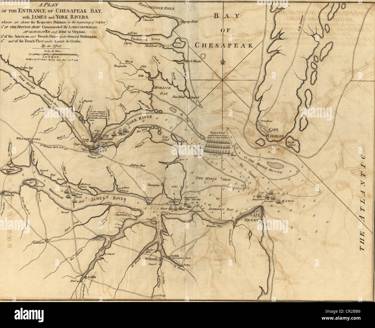 Map of Naval actions in the Cheasapeake Bay, 1781 from Atlas of the ...