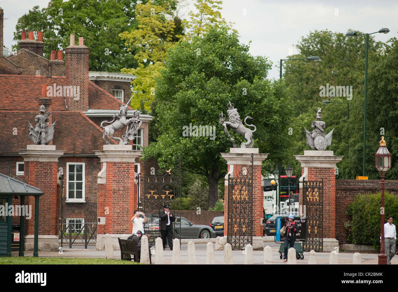 Entrance gate to Hampton Court Palace in the London Borough of Richmond ...