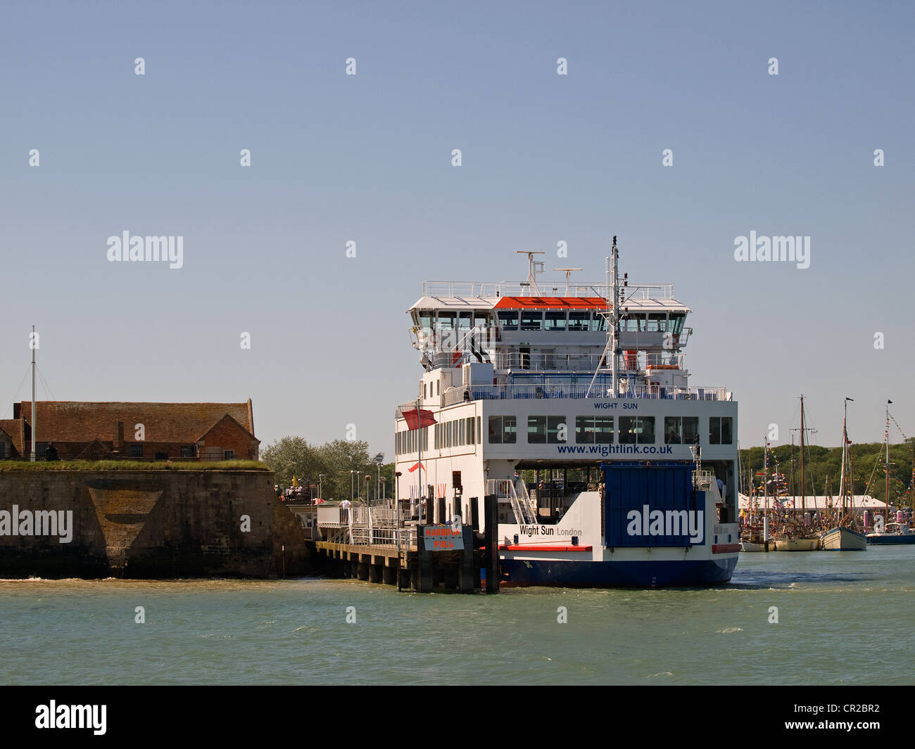 Wightlink car ferry Wight Sun berthed at Yarmouth Isle of Wight England ...