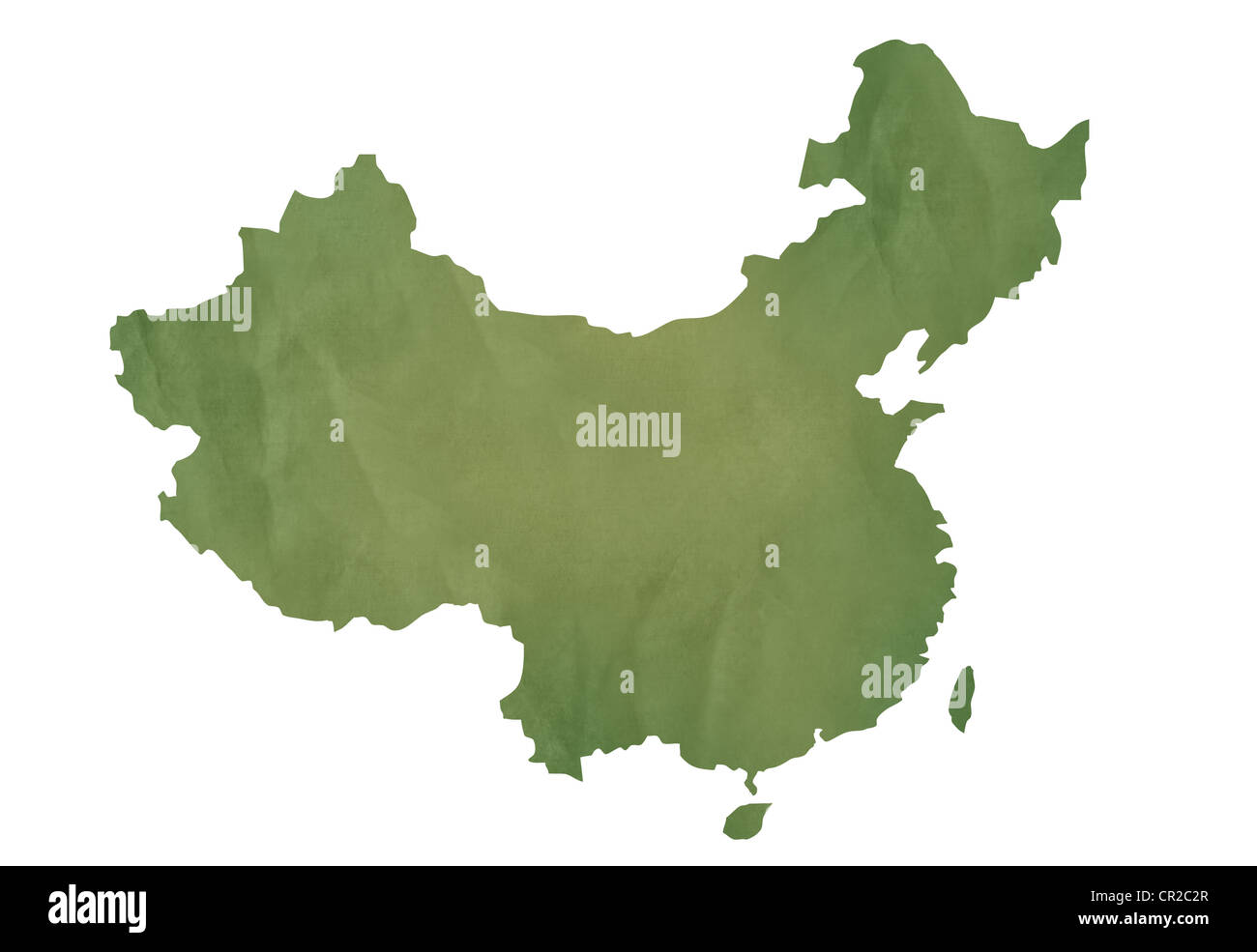 Old green map of China in textured green paper, isolated on white ...