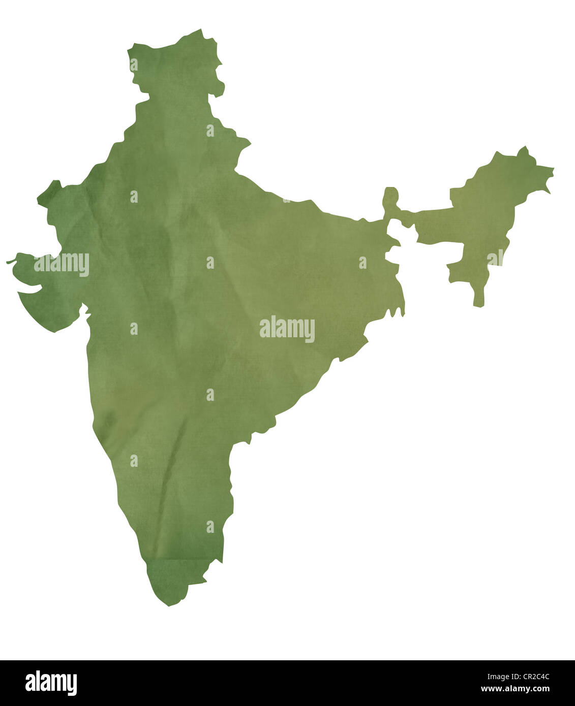 Old green map of India in textured green paper, isolated on white ...