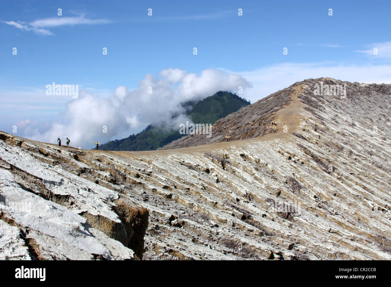 Sulphur Miners on the Crater Rim of Ijen Volcano in Indonesia Stock ...