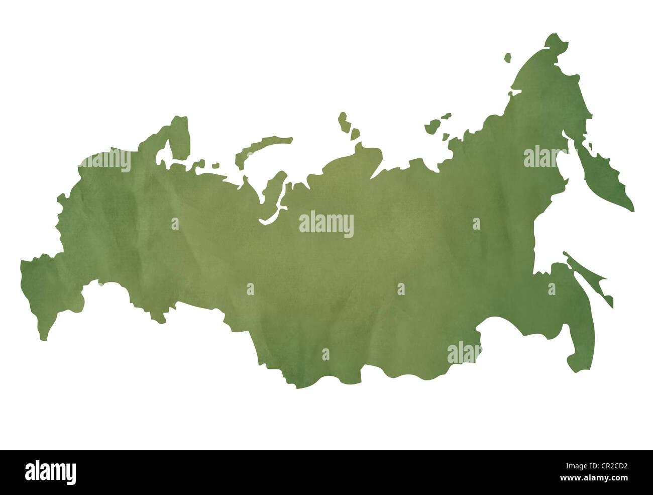 Old green map of Russian Federation in textured green paper, isolated ...