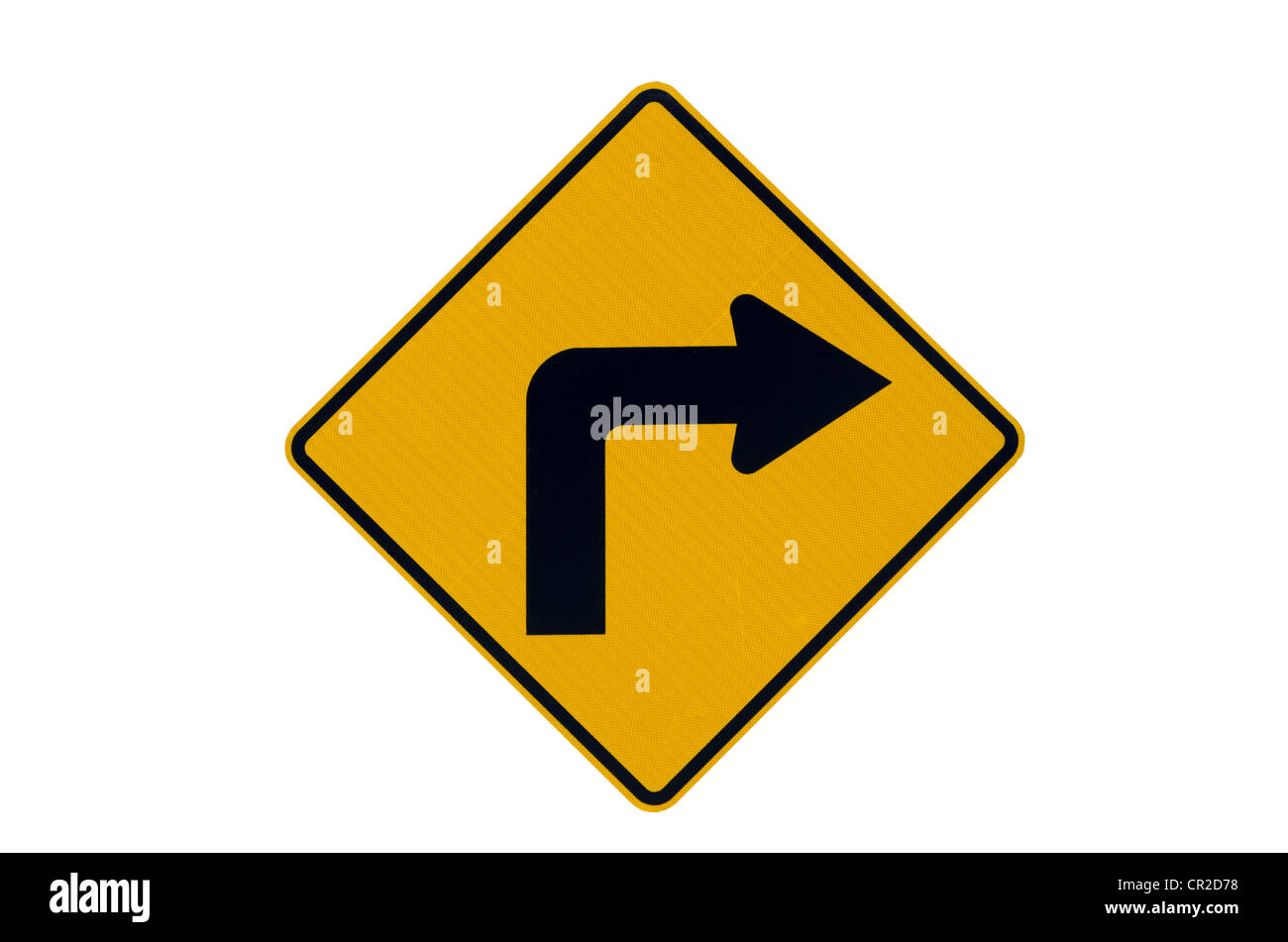 Right turn warning yellow traffic sign Stock Photo - Alamy