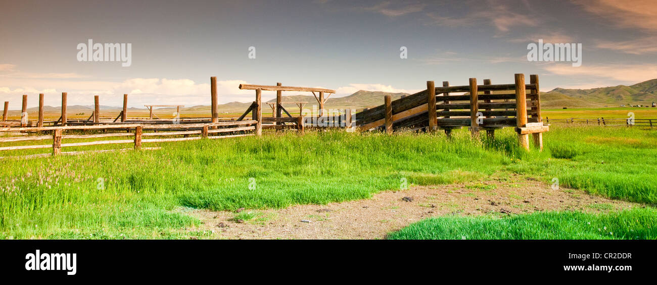 Cattle corral and fence in a western town Stock Photo - Alamy