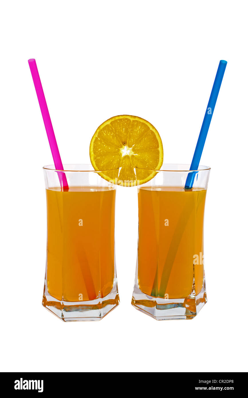 Two glasses of fresh orange juice isolated on white Stock Photo - Alamy