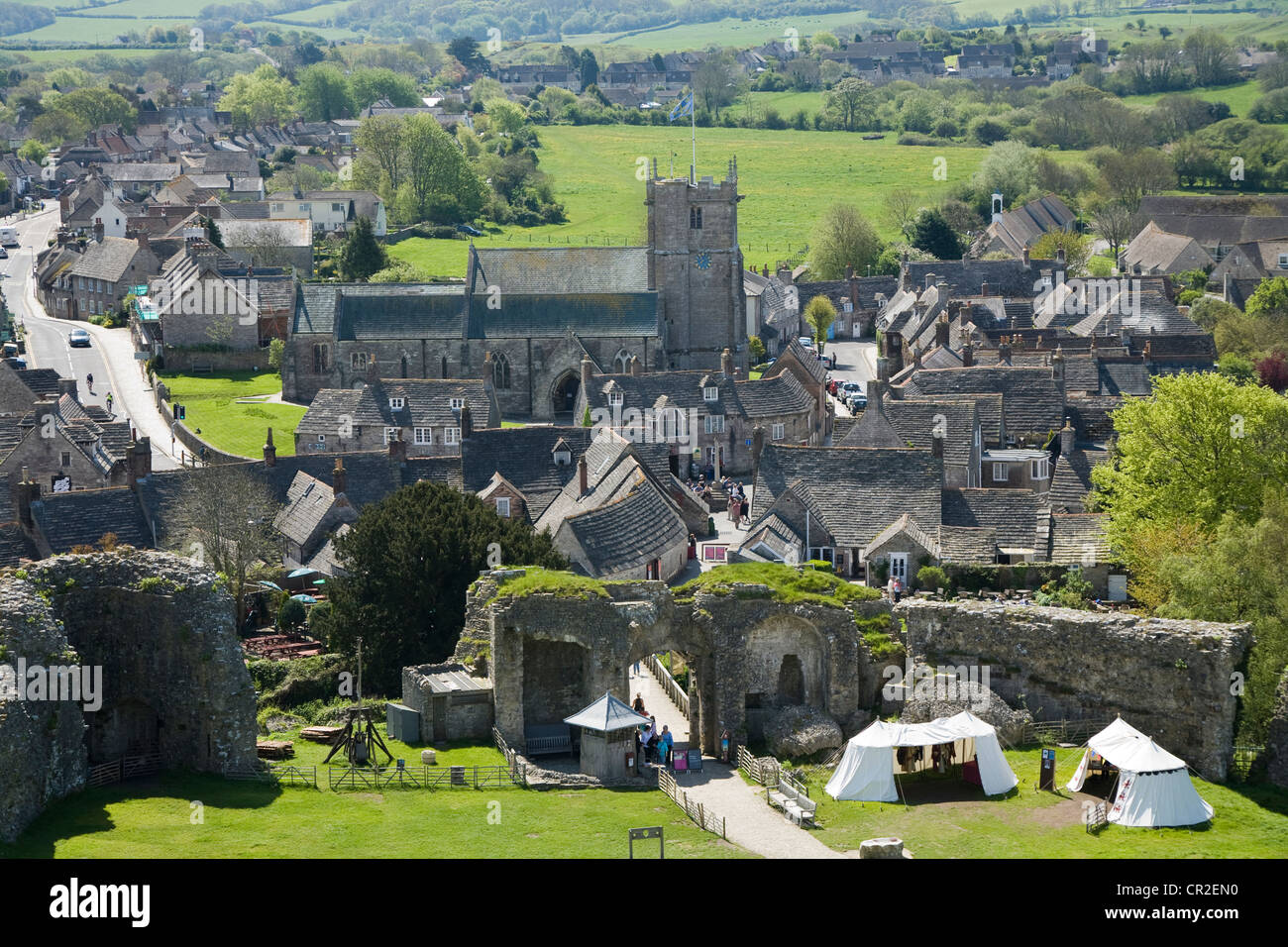 View of Corfe Castle village. Corfe Castle is a village & civil parish ...