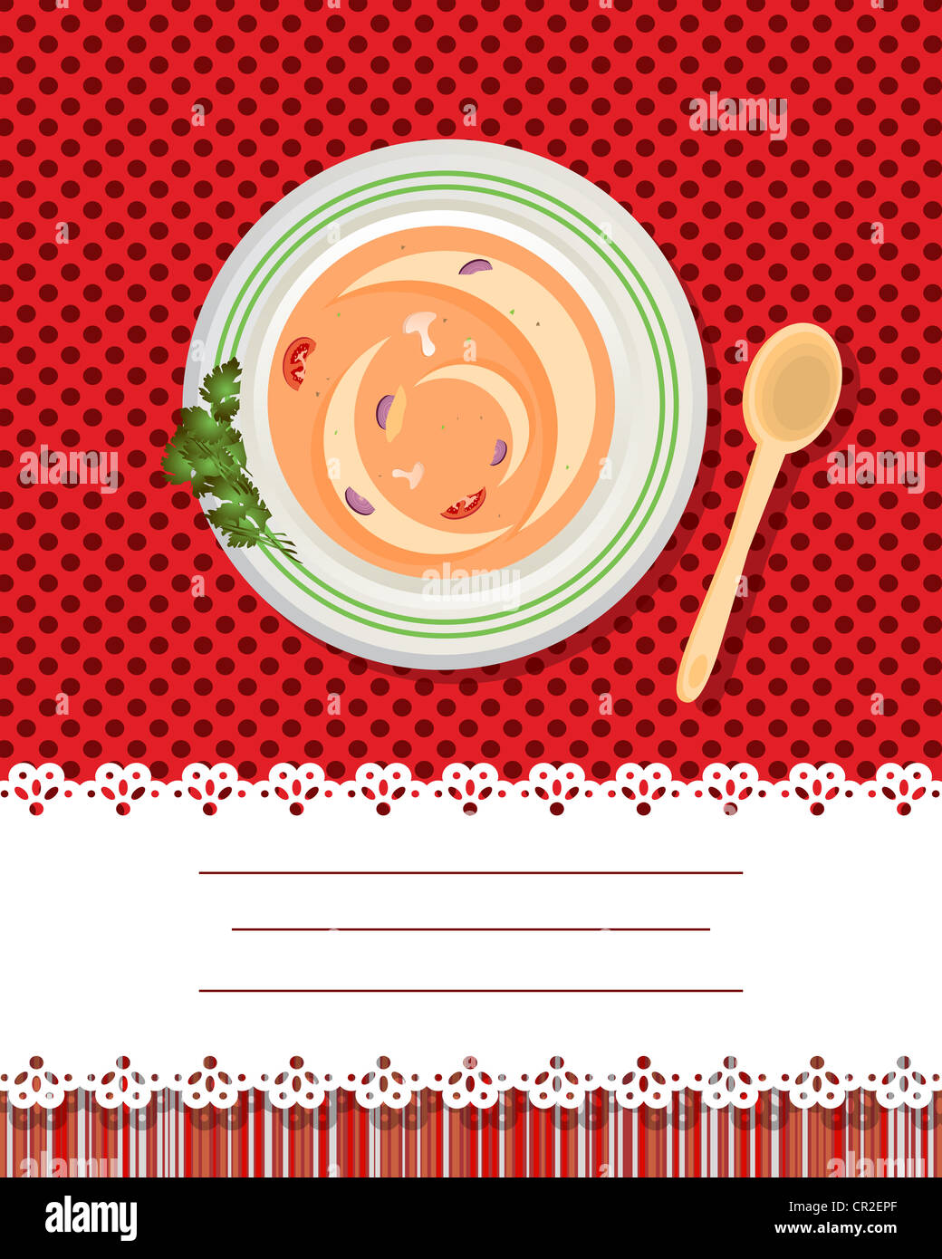 Soup and text label, decorative card with room for text Stock Photo - Alamy