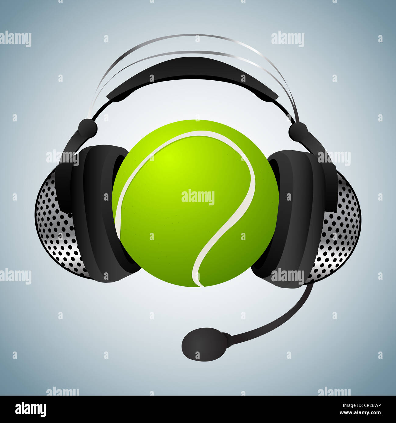 Tennis ball with headphones and microphone Stock Photo - Alamy