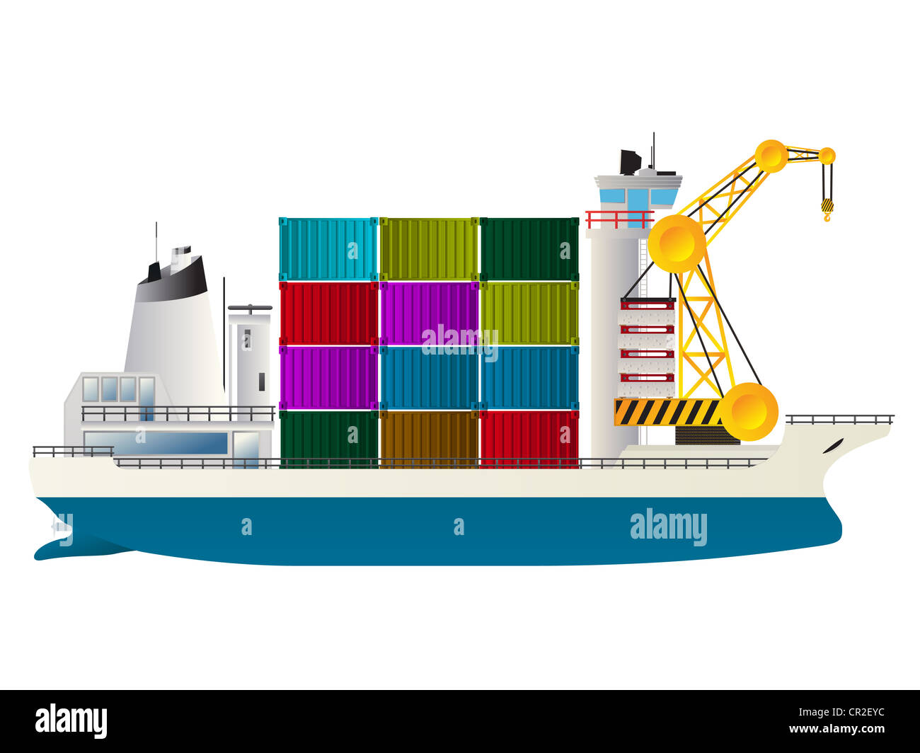 Container ship, isolated and grouped objects against white background ...
