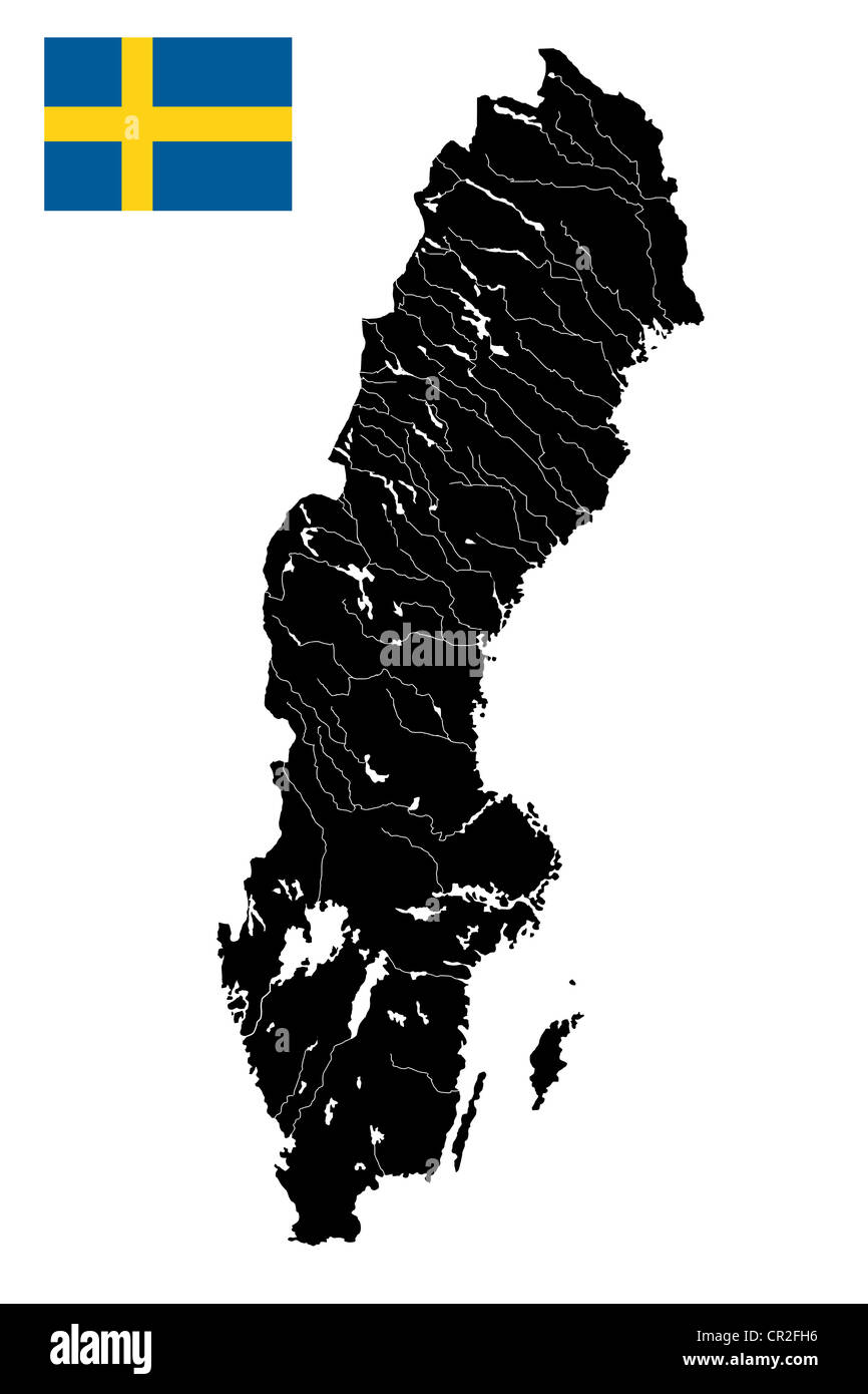 High detailed vector map of Sweden with lakes, rivers and island and ...