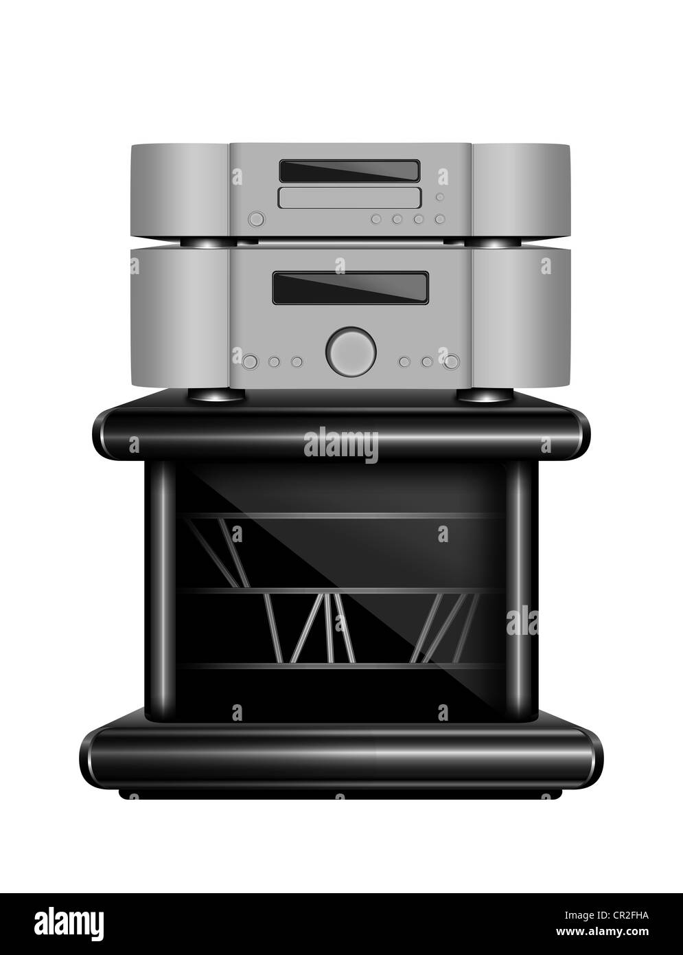 Hi-Fi CD player and music compact disc rack. Realistic illustration of ...