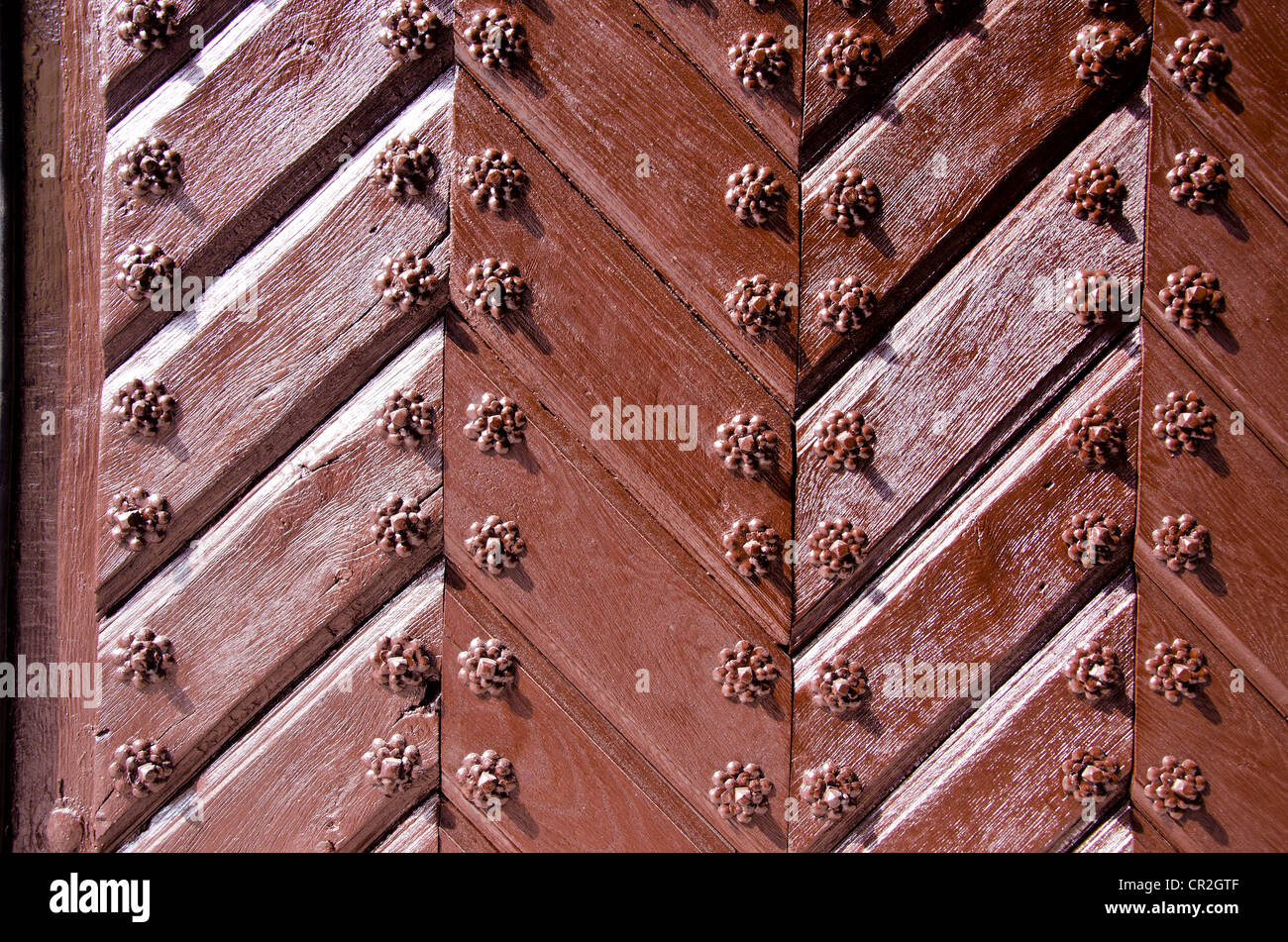 Background of ancient retro wooden door. Brown painted decorated old ...