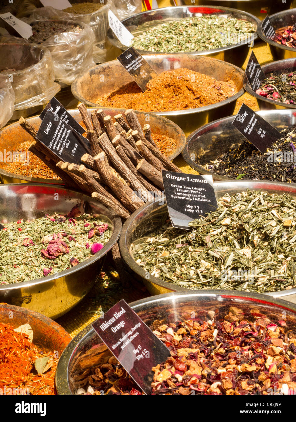 Tea and Spices for sale at a Street Fair, NYC Stock Photo - Alamy