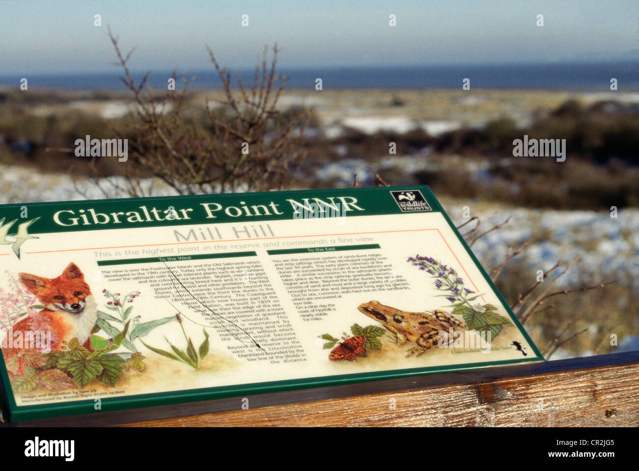 Gibraltar Point National Nature Reserve Info Board in winter Stock ...