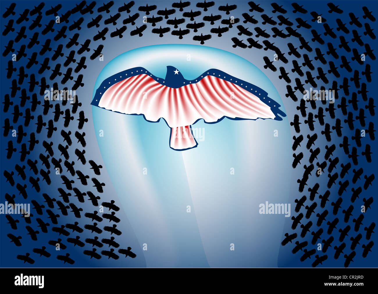 symbolic American eagle as a flag disperse crows Stock Photo - Alamy