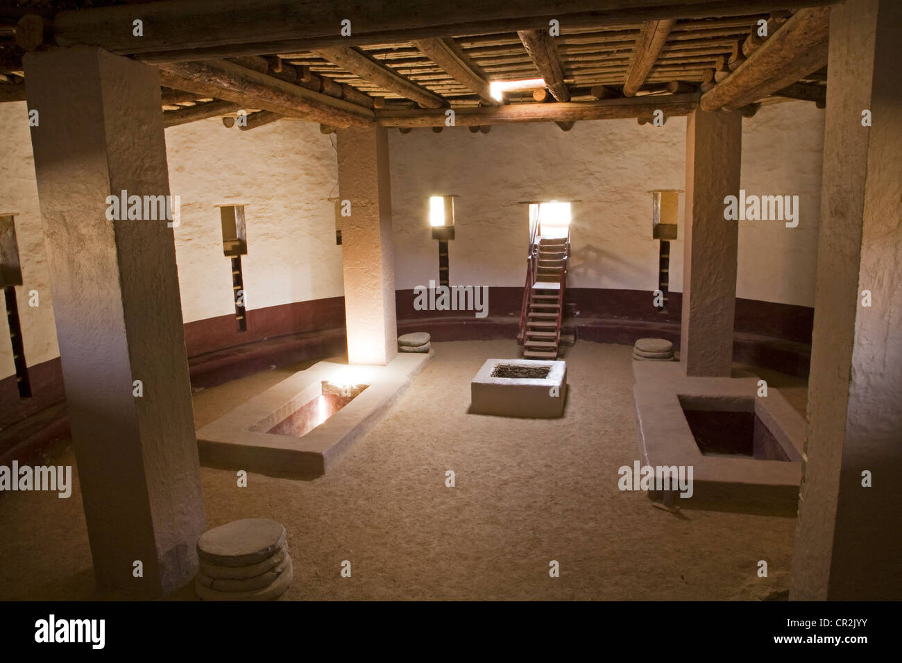 Inside a reconstructed great kiva at Aztec National Monument, Anasazi ...