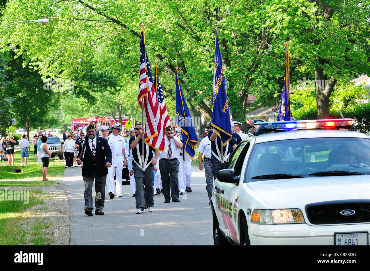 US Veterans of foreign wars marching in small town USA Memorial Day ...