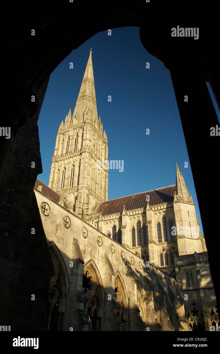 The elegant spire of Salisbury Cathedral pointing to the heavens, seen ...