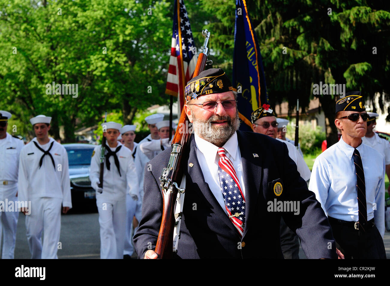 Us Veterans Of Foreign Wars Marching In Small Town Usa Memorial Day