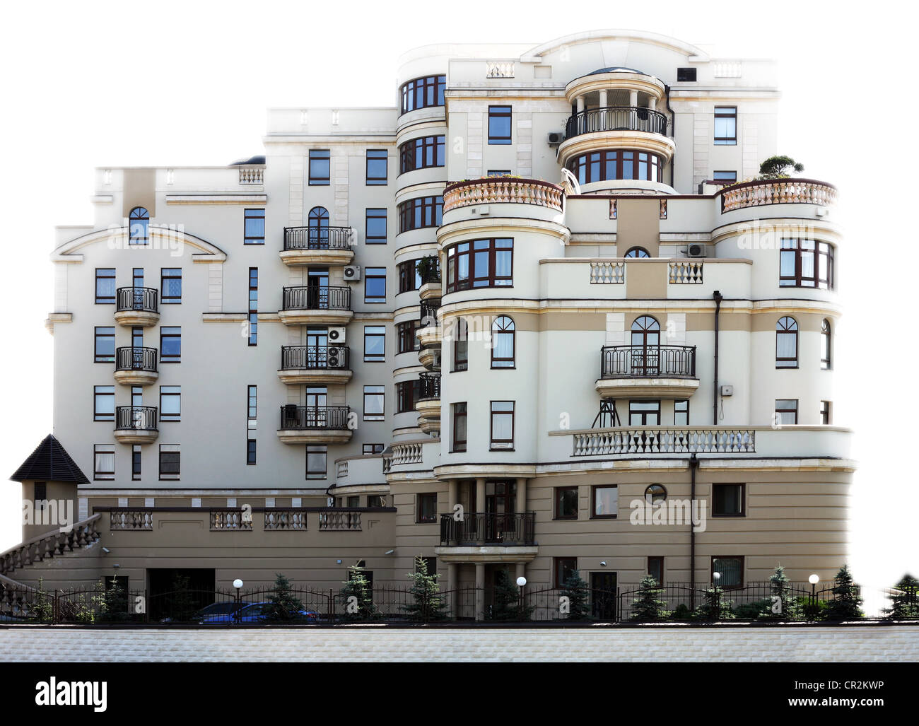 Modern high-altitude building of an apartment isolated in white Stock ...
