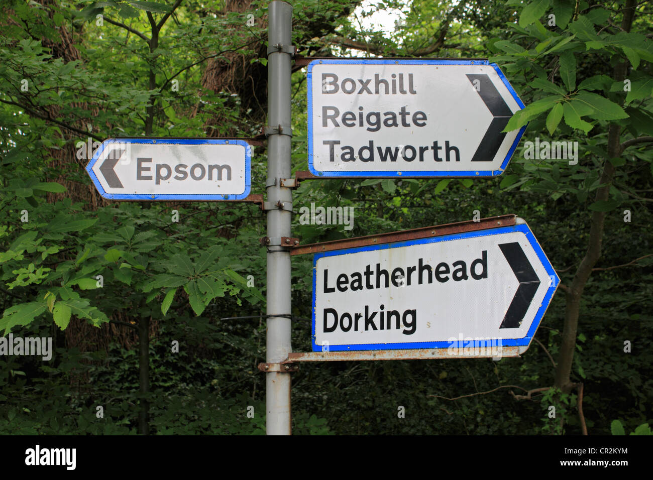 Road sign box hill surrey hi-res stock photography and images - Alamy