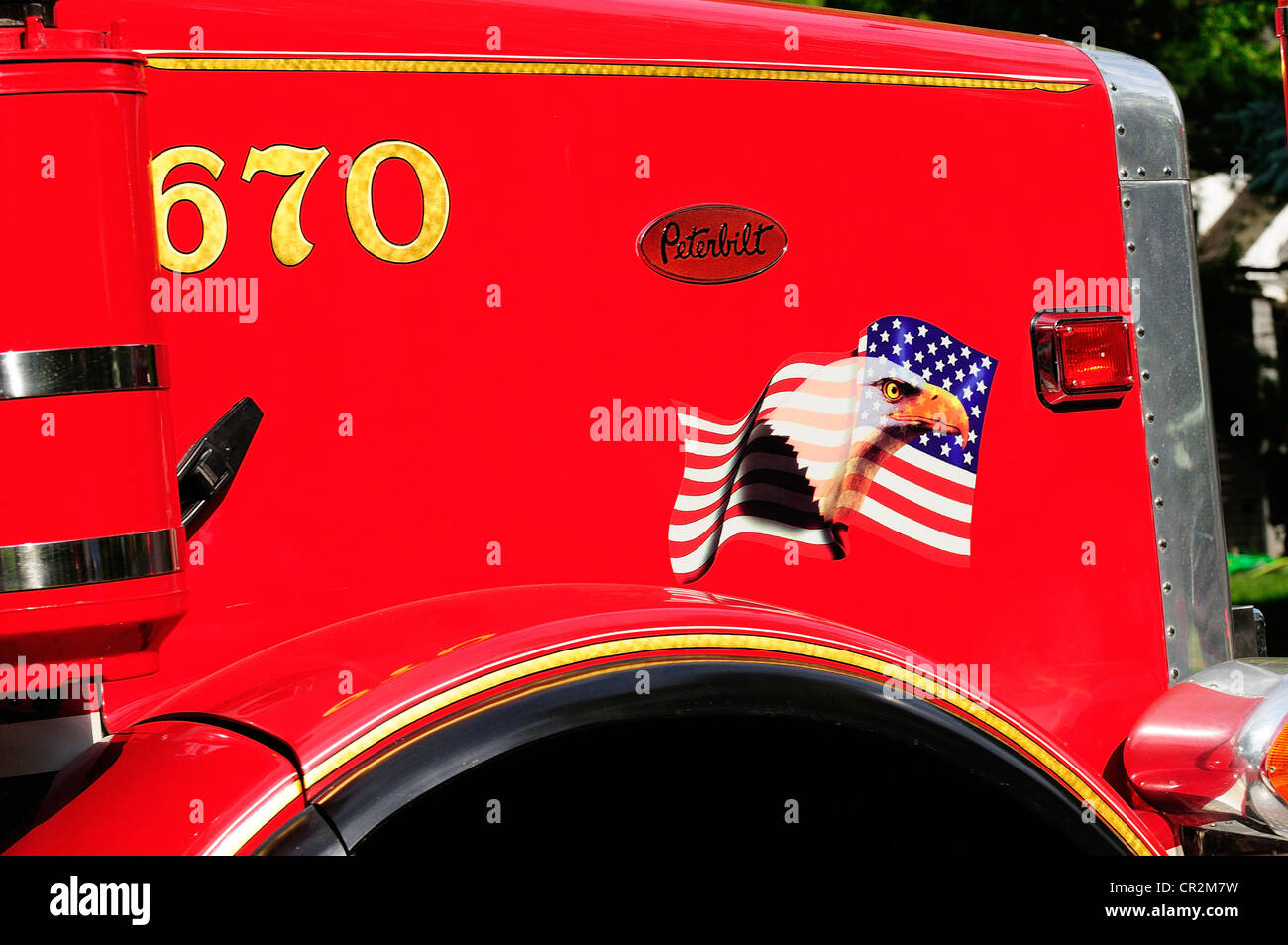 Small town USA fire engine hood with patriotic emblem of National ...