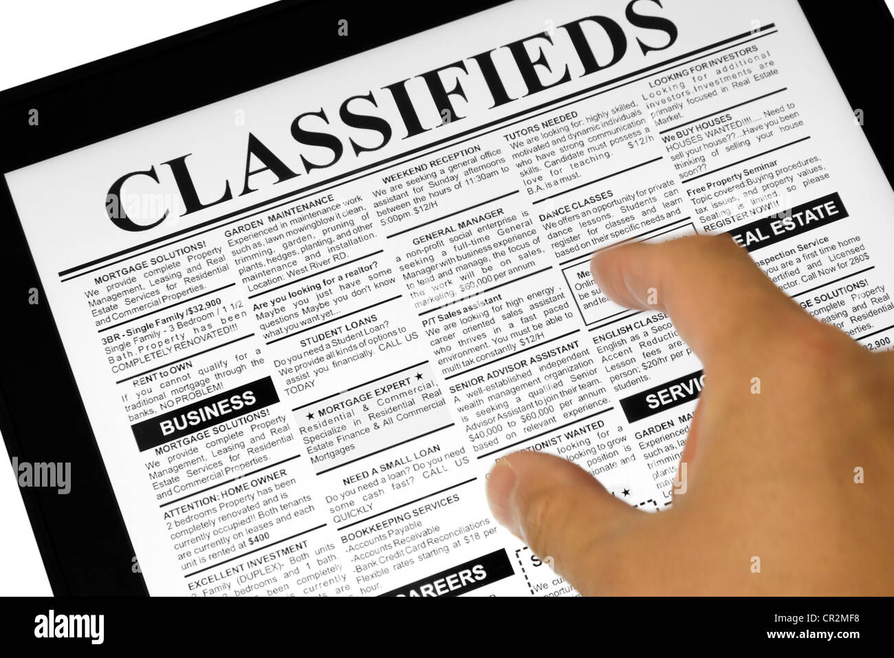 Fake Classified Ad, newspaper and Touch Screen, business concept Stock ...