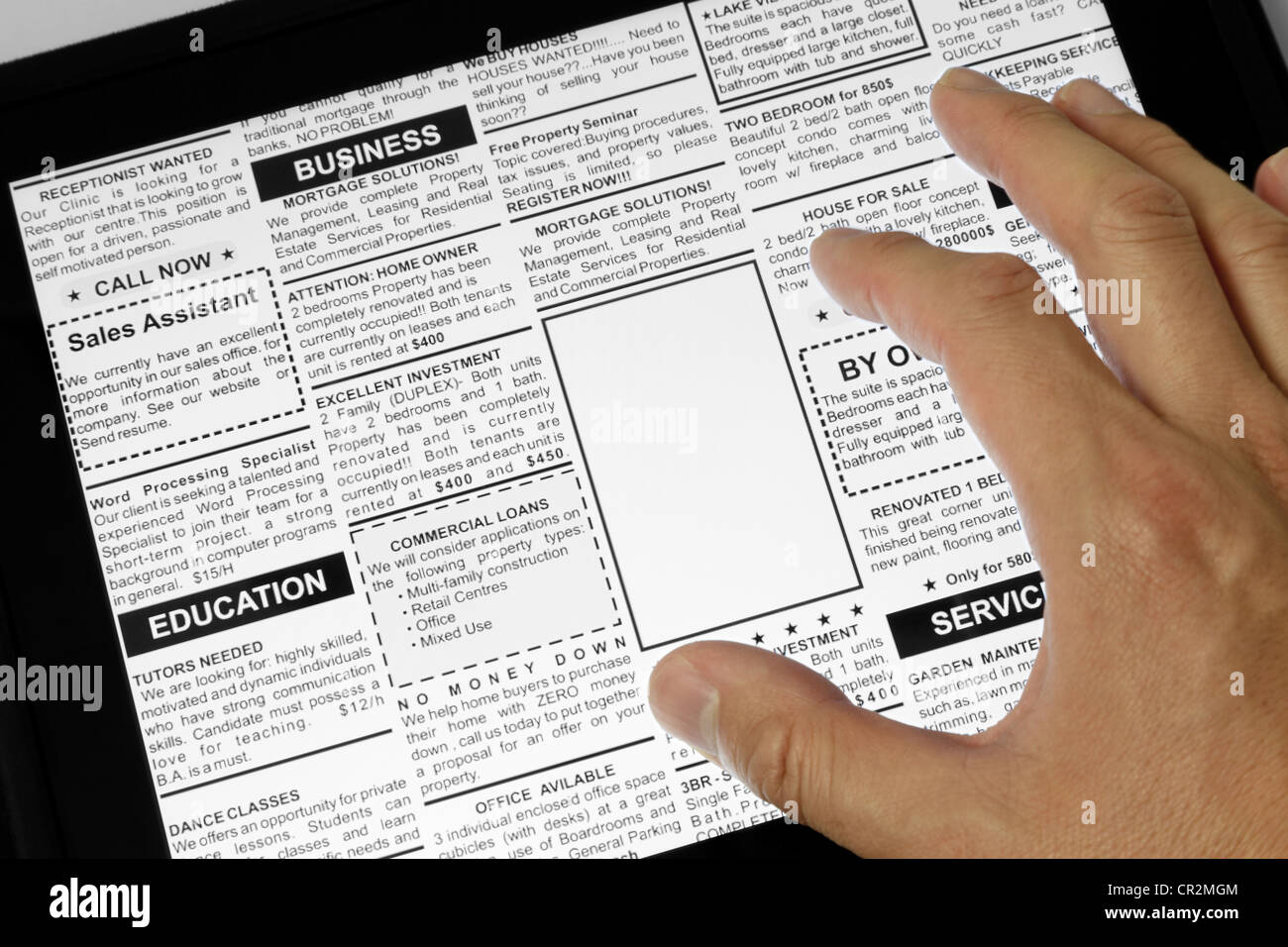 Fake Classified Ad, newspaper and Touch Screen, business concept Stock ...