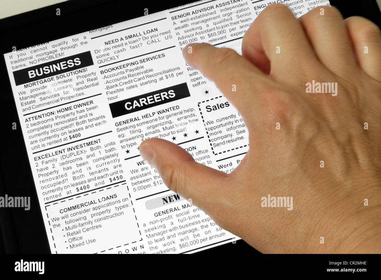 Fake Classified Ad, newspaper and Touch Screen, business concept Stock ...
