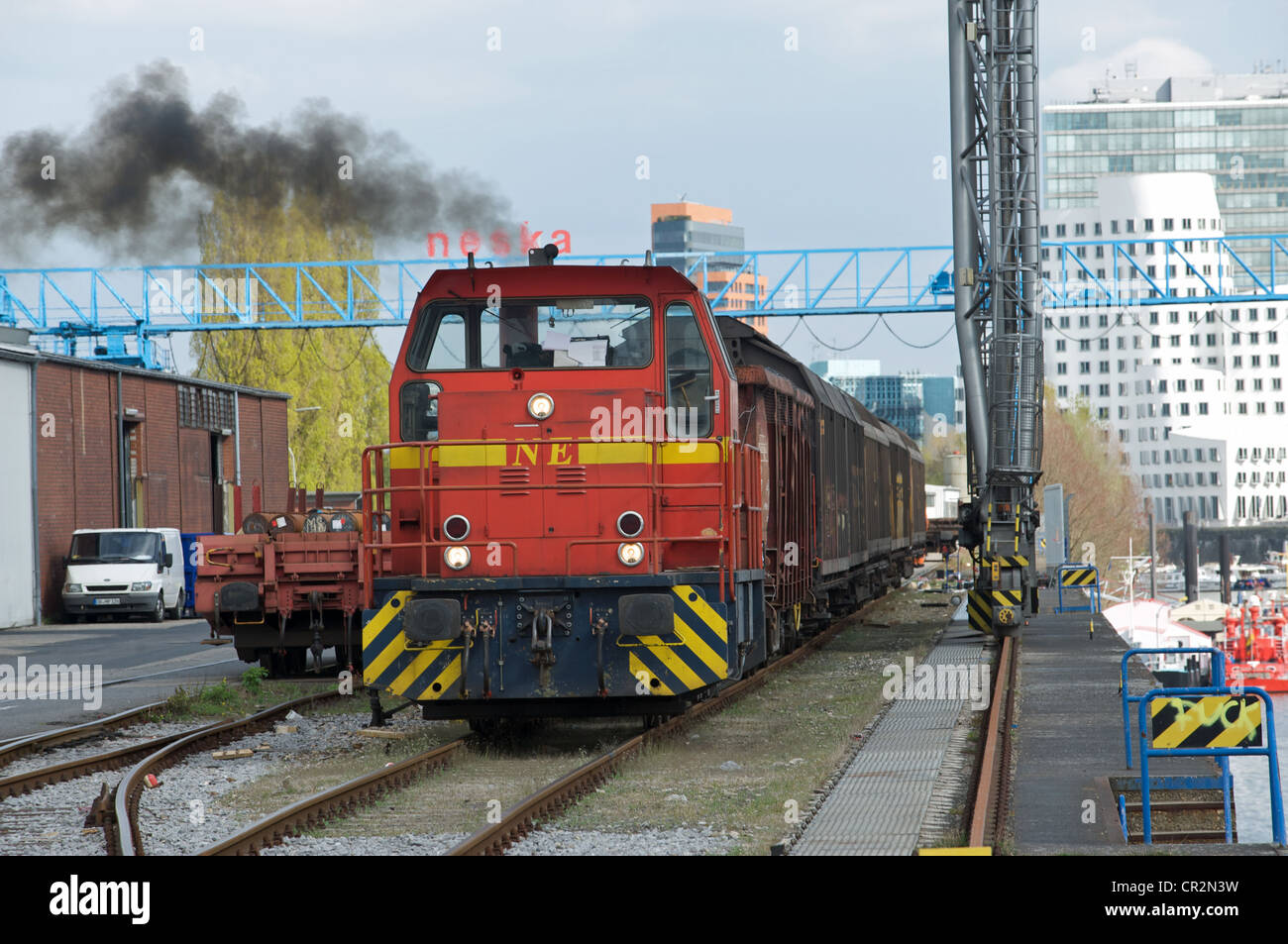 Freight train Dusseldorf harbour Germany Stock Photo - Alamy