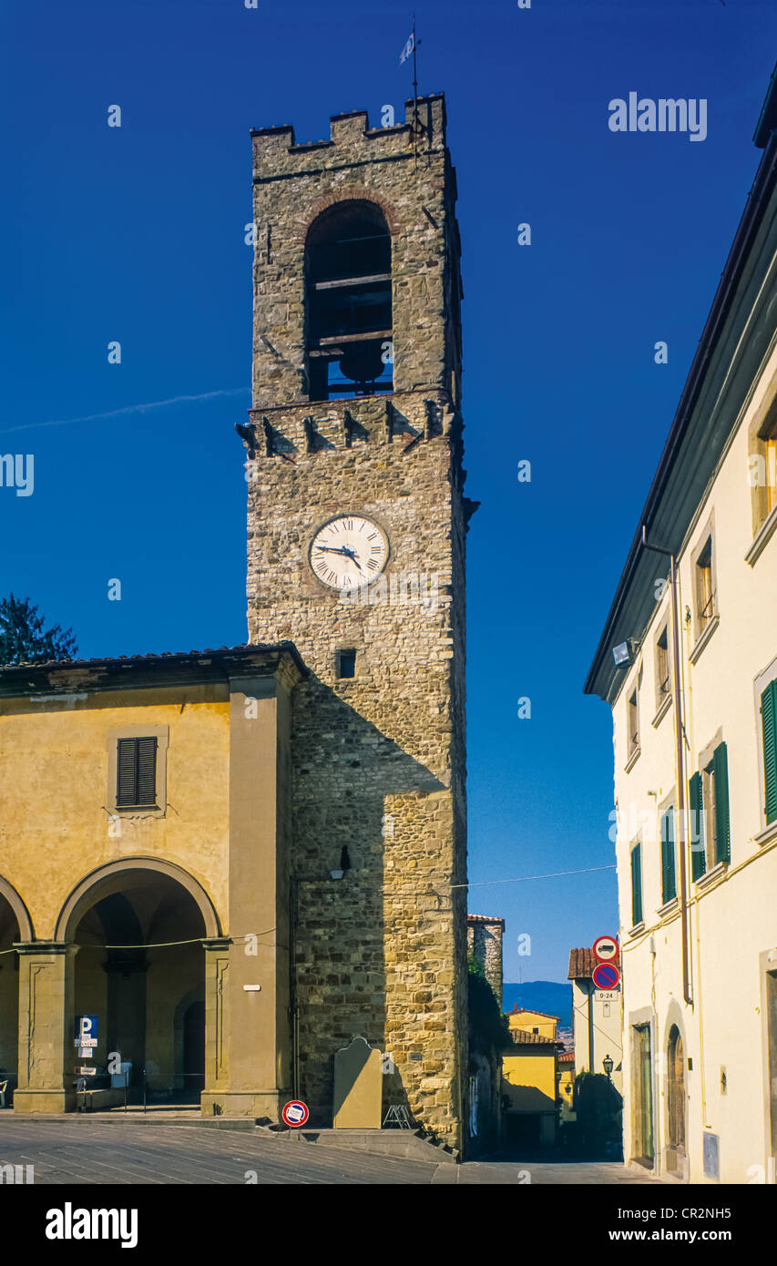 Europe Italy Tuscany Province of Arezzo Bibbiena, View with Clock Tower ...