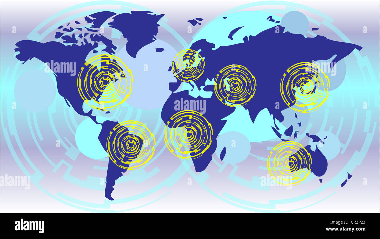 World map with communication network Stock Photo - Alamy