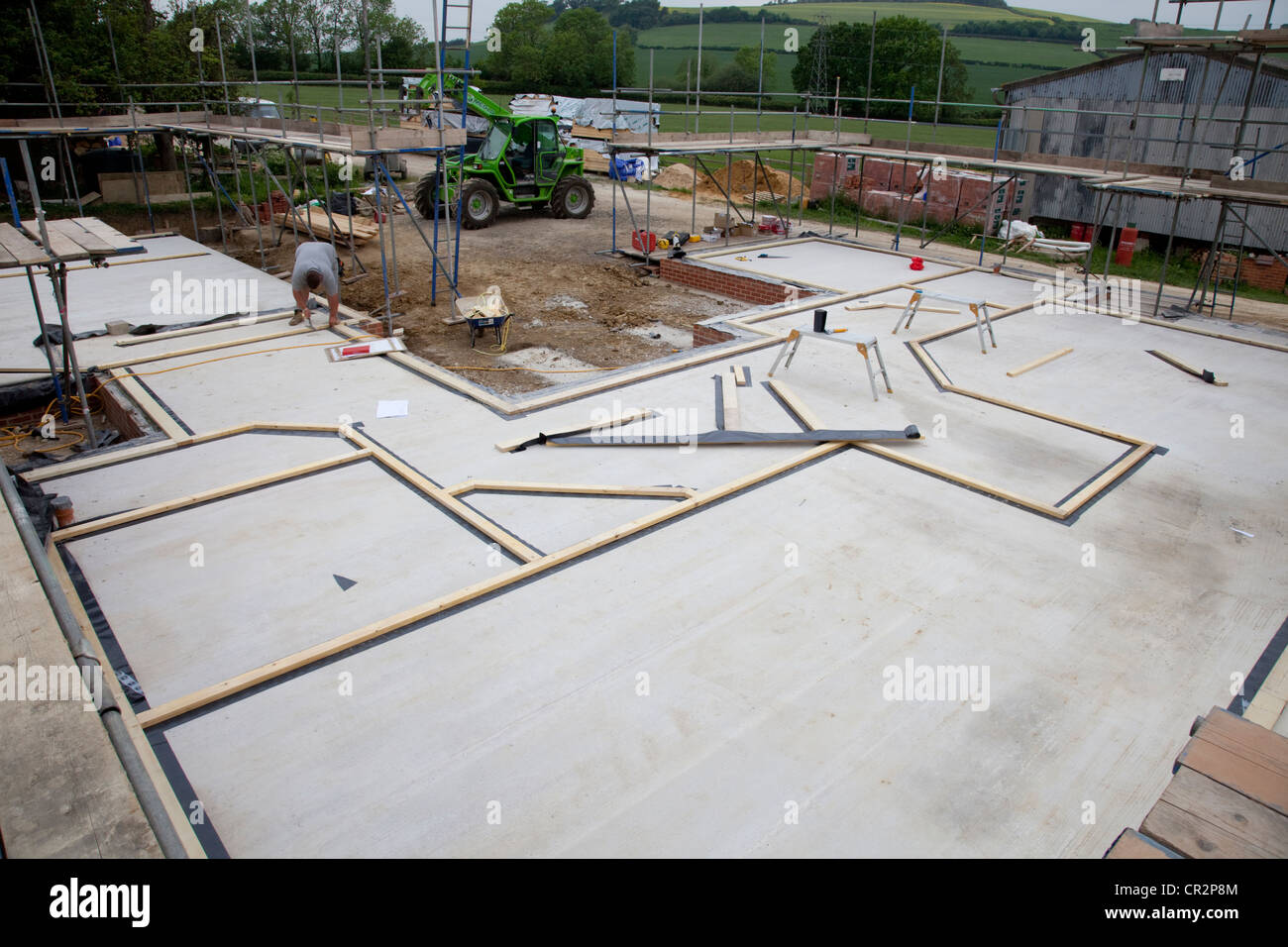 Laying sole plates for timber framed house on foundation slab Colemans ...