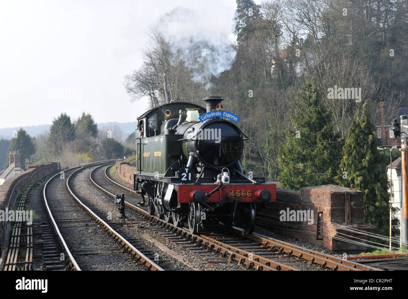 GWR tank 4566 on the viaduct at Bewdley Station as it goes forward to ...