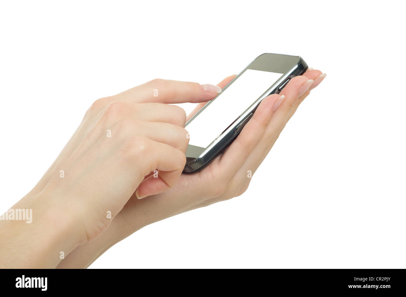 Hand holding mobile phone with blank screen Stock Photo - Alamy