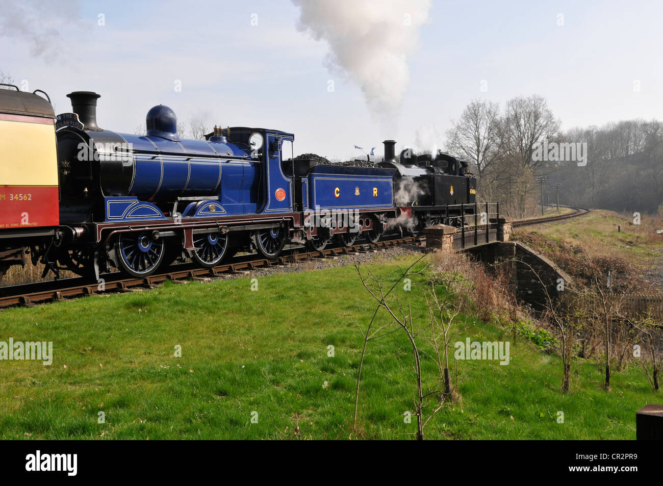 Caledonian 828 and Jinty 47406 double head a train from Highley station ...