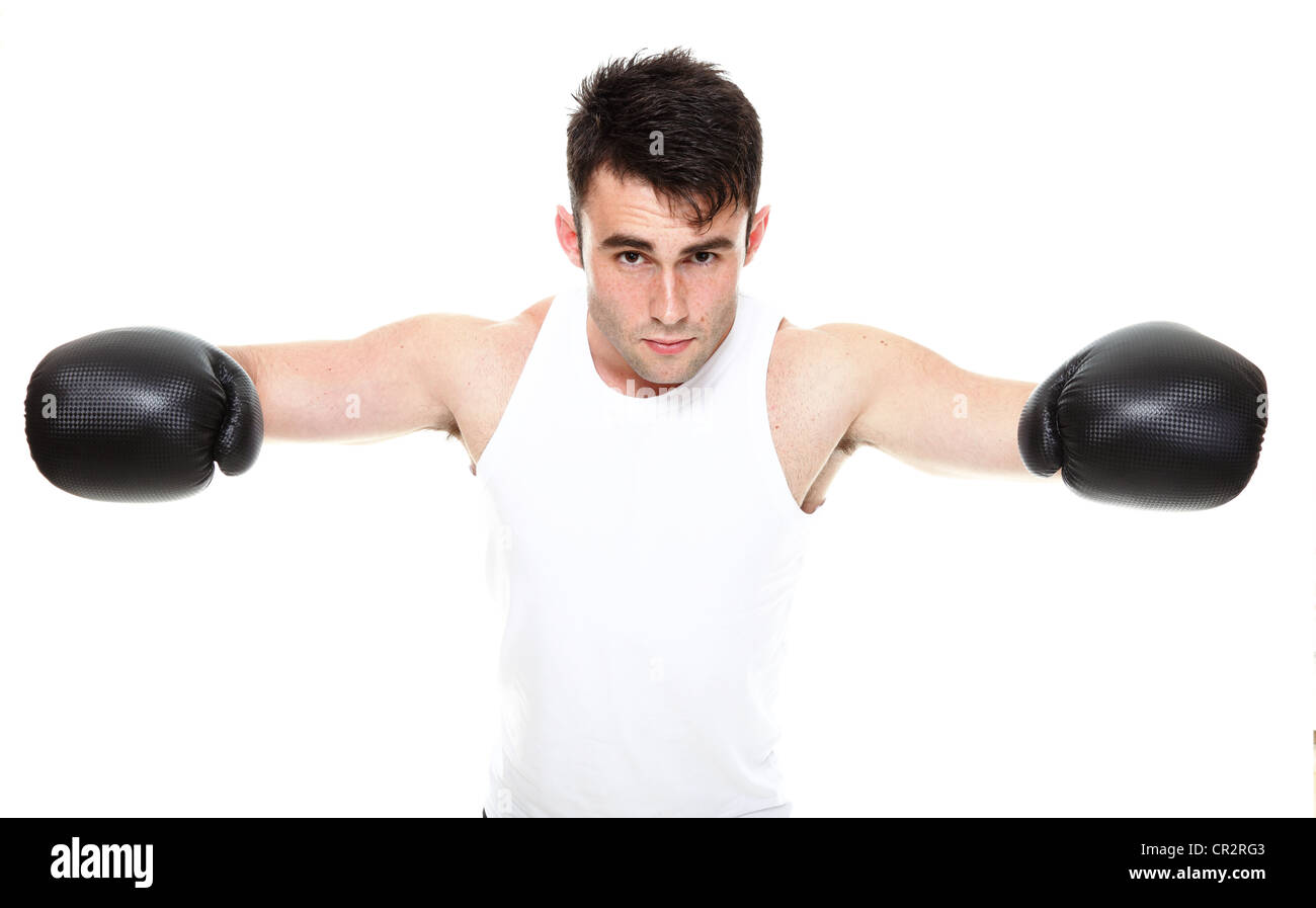 Sport health studio picture from a young boxer isolated on white Stock ...