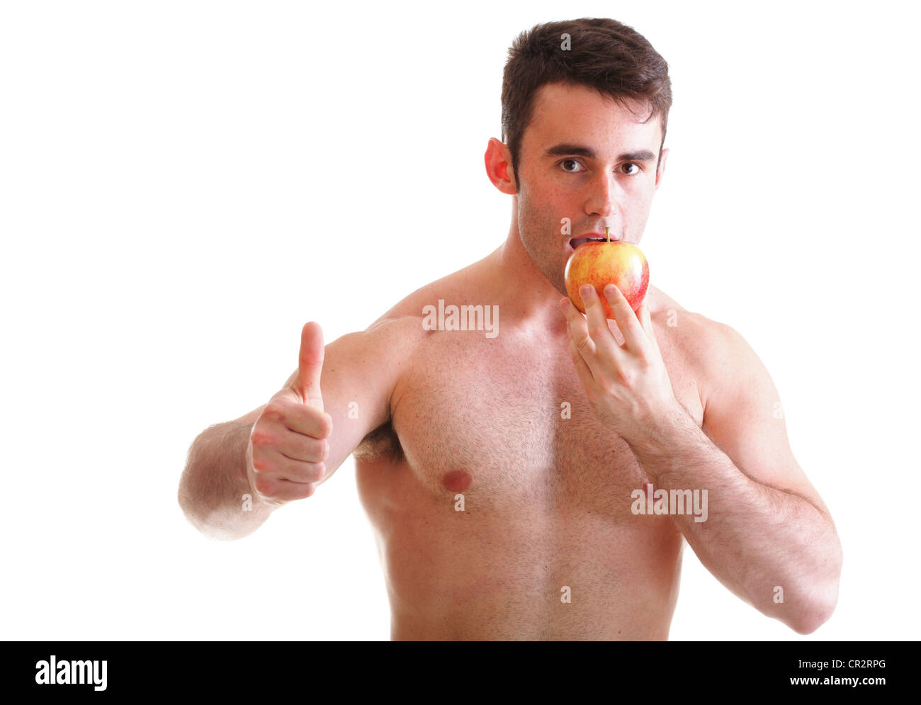 Healthy nutrition. Man with great body isolated on white Stock Photo ...
