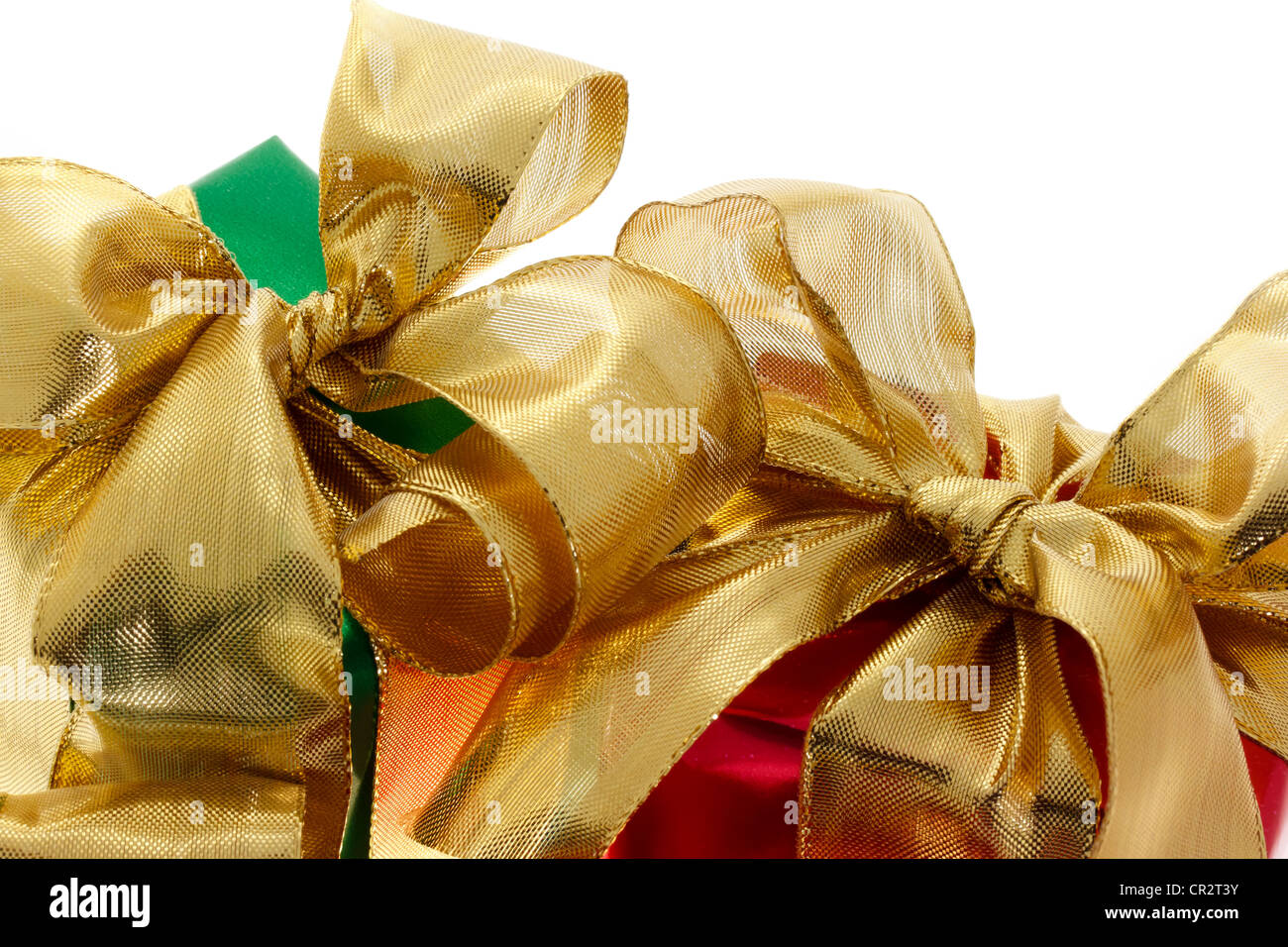 Red and green gift boxes on white background Stock Photo - Alamy