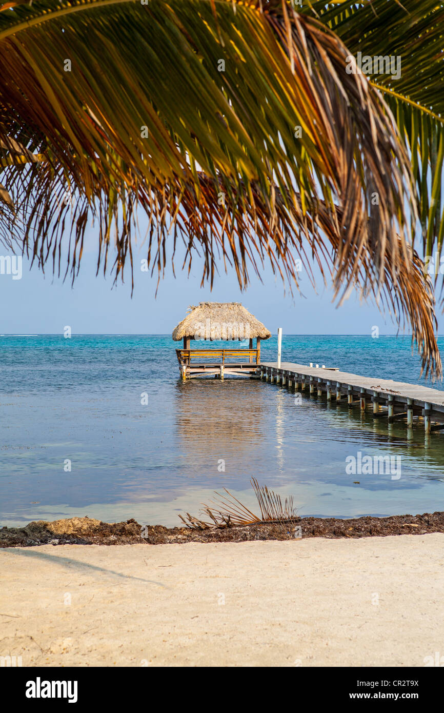 Ambergris Caye Belize Beach Pier Tiki Hut Stock Photo - Alamy