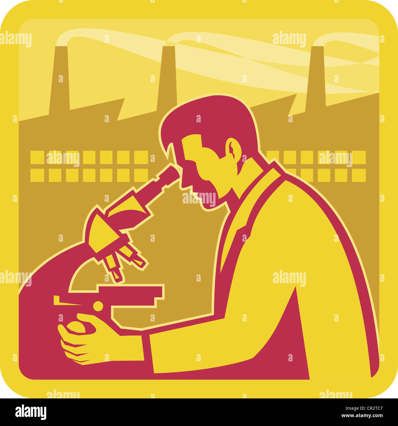 Illustration of a scientist worker chemist researcher with factory ...